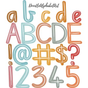White Underline Doodle Alphabet PNG Bundle, Boho Color Scribble Letters ...