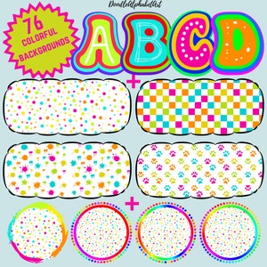 Playful Backgrounds & Retro Groovy Funky Alphabet PNG, 5 Alpha Sets, 76 ...