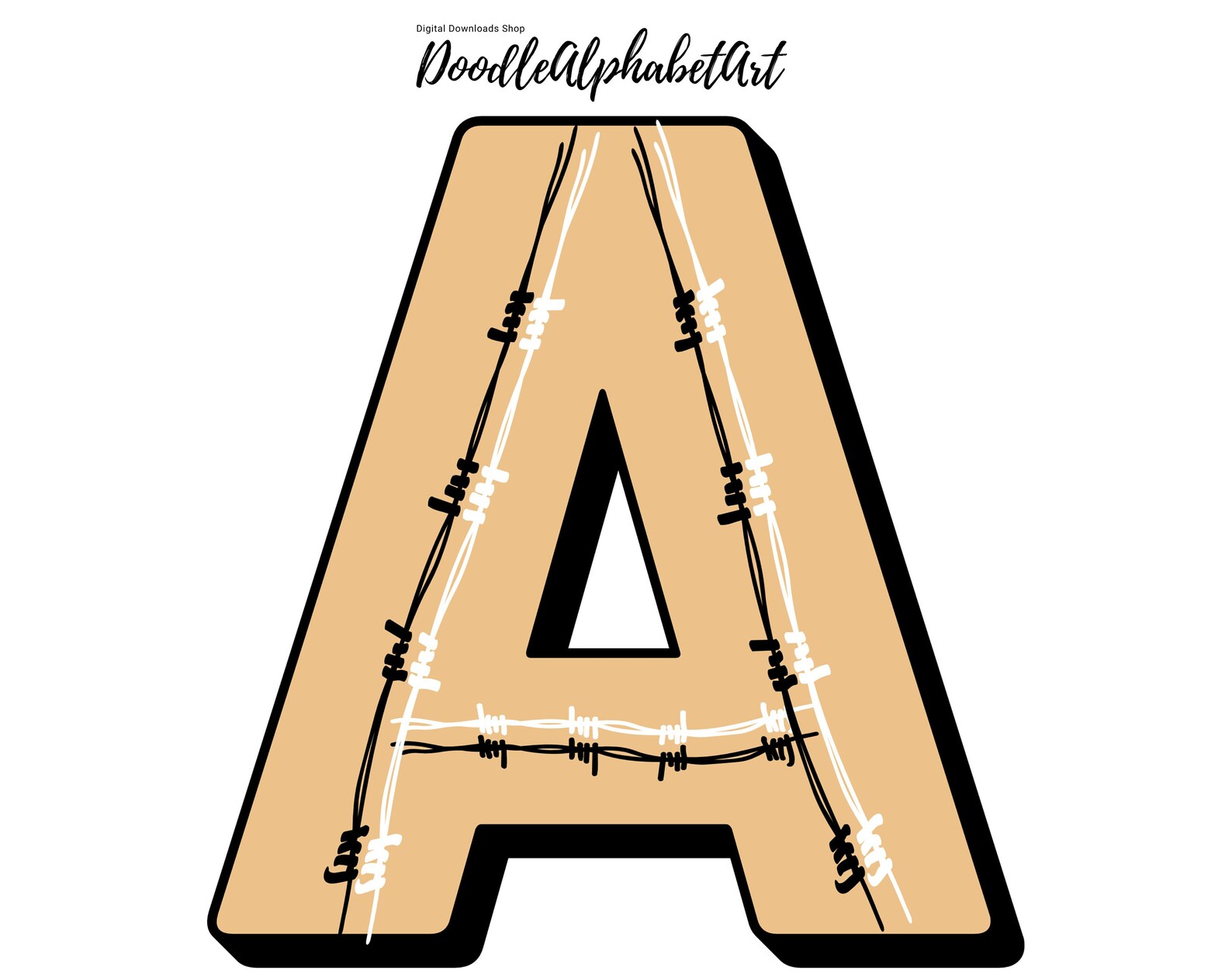 Barbed Wire Doodle Alphabet PNG Scribble Boho Alphabet - Etsy