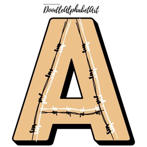 Barbed Wire Doodle Alphabet PNG, Scribble Boho Alphabet Letters PNG ...