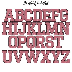 Boho Doodle Letters PNG Bundle With White Grunge Texture, Athletic ...