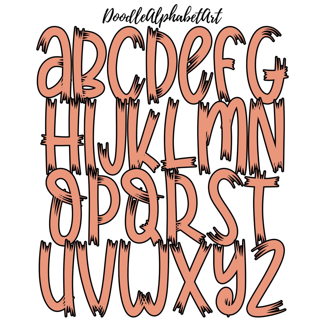 Boho Doodle Alphabet PNG Bundle: Halloween Brush Stroke Letters ...