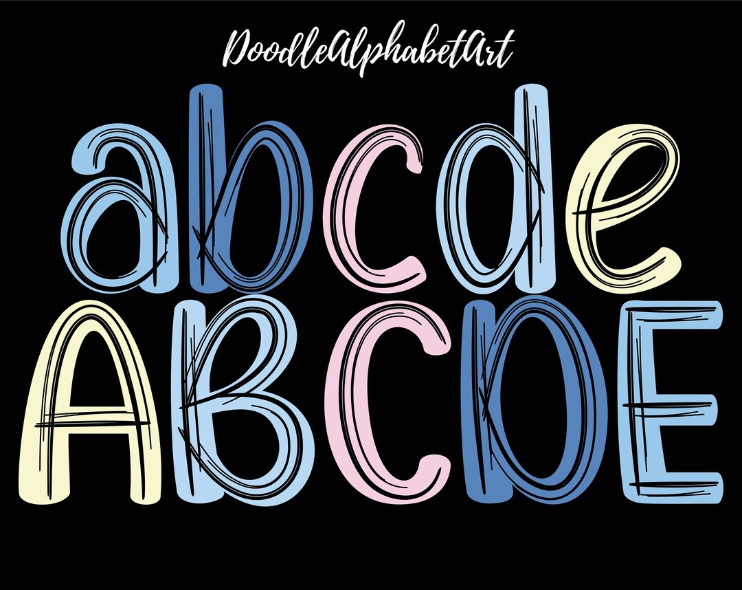 Scribble Letters PNG in 5 Pastel Candy Color Palette, A Digital Hand ...