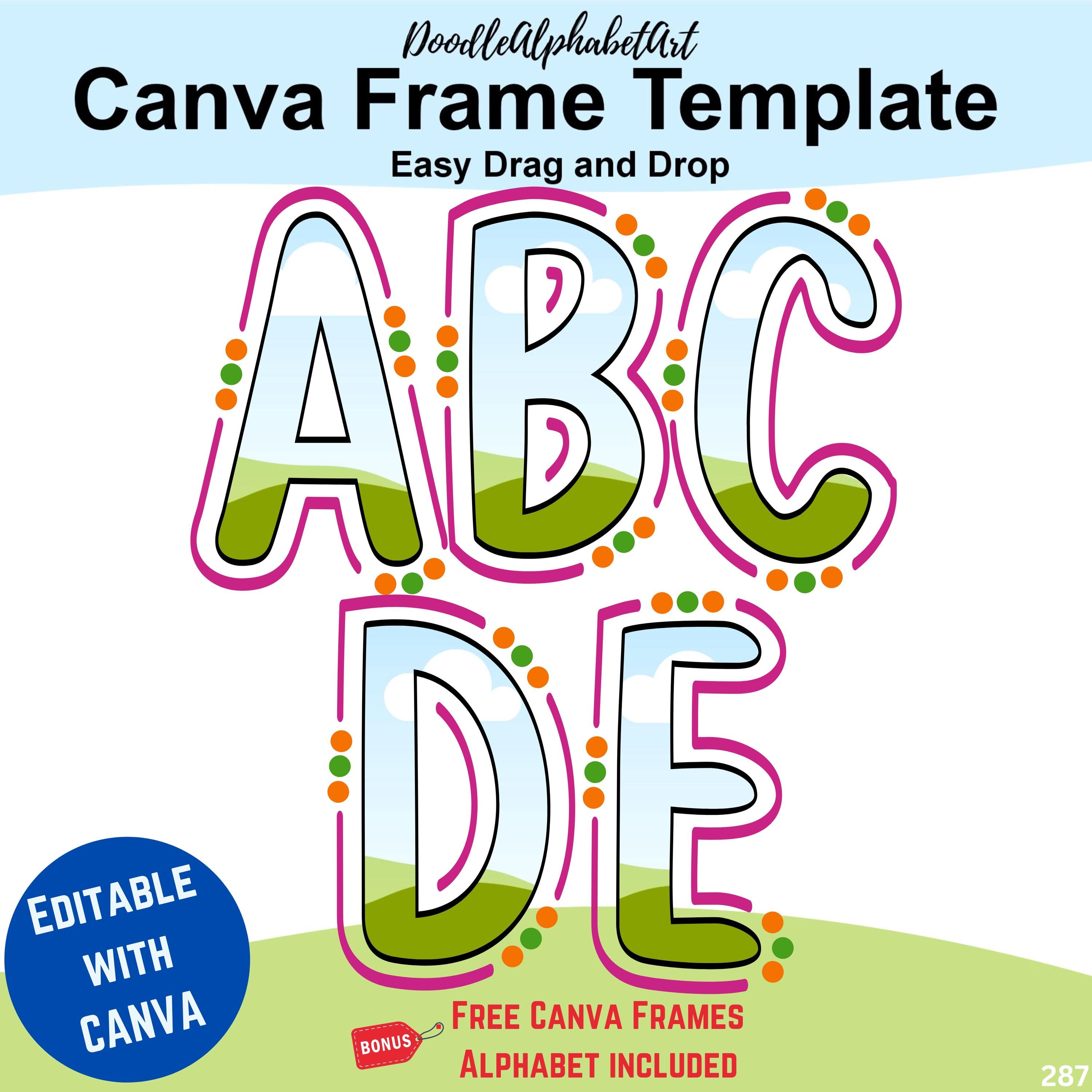 Editable Lines and Dots Canva Frames Doodle Alphabet Template, Custom ...