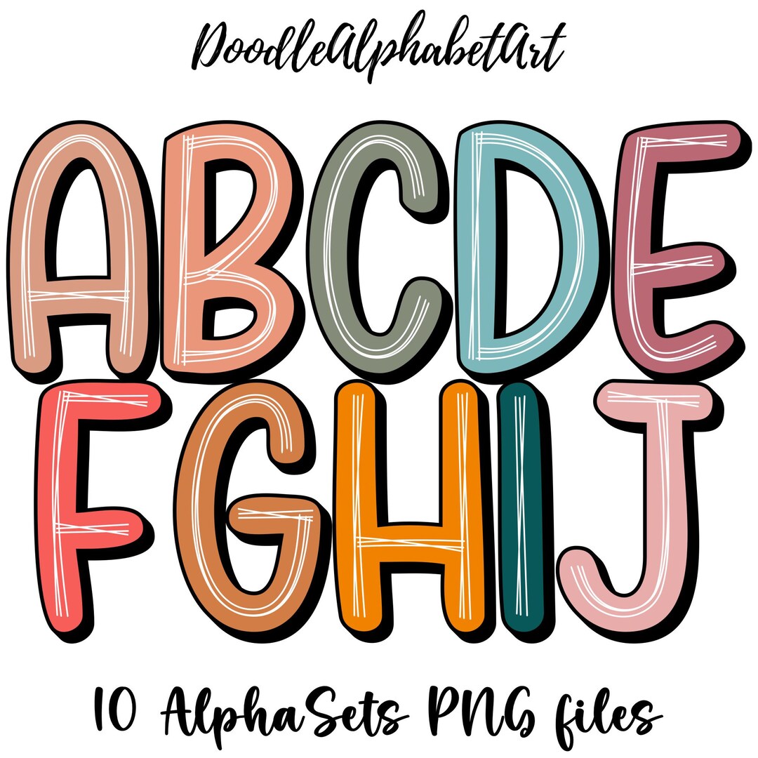 Boho Doodle Alphabet PNG Bundle: White Scribble Font (digital Downloads ...