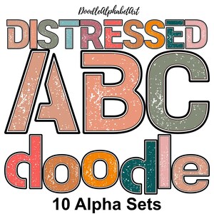 Boho Grunge Doodle Alphabet: Vintage Distressed Letters PNG Bundle ...