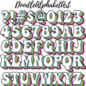 Retro Alphabet PNG, Groovy PNG Letters, Ultra Bright Color Scheme ...