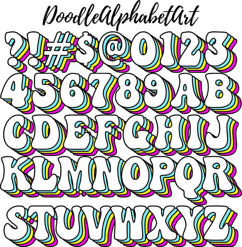 Retro Groovy Alphabet PNG: Hand Drawn Bright Letters (digital Download ...