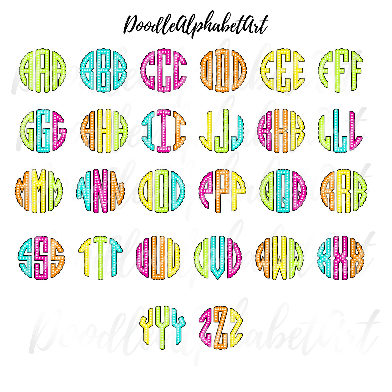 Dalmatian Dots Monogram Alphabet PNG Bundle, Bright Color, 5 Alpha Sets ...