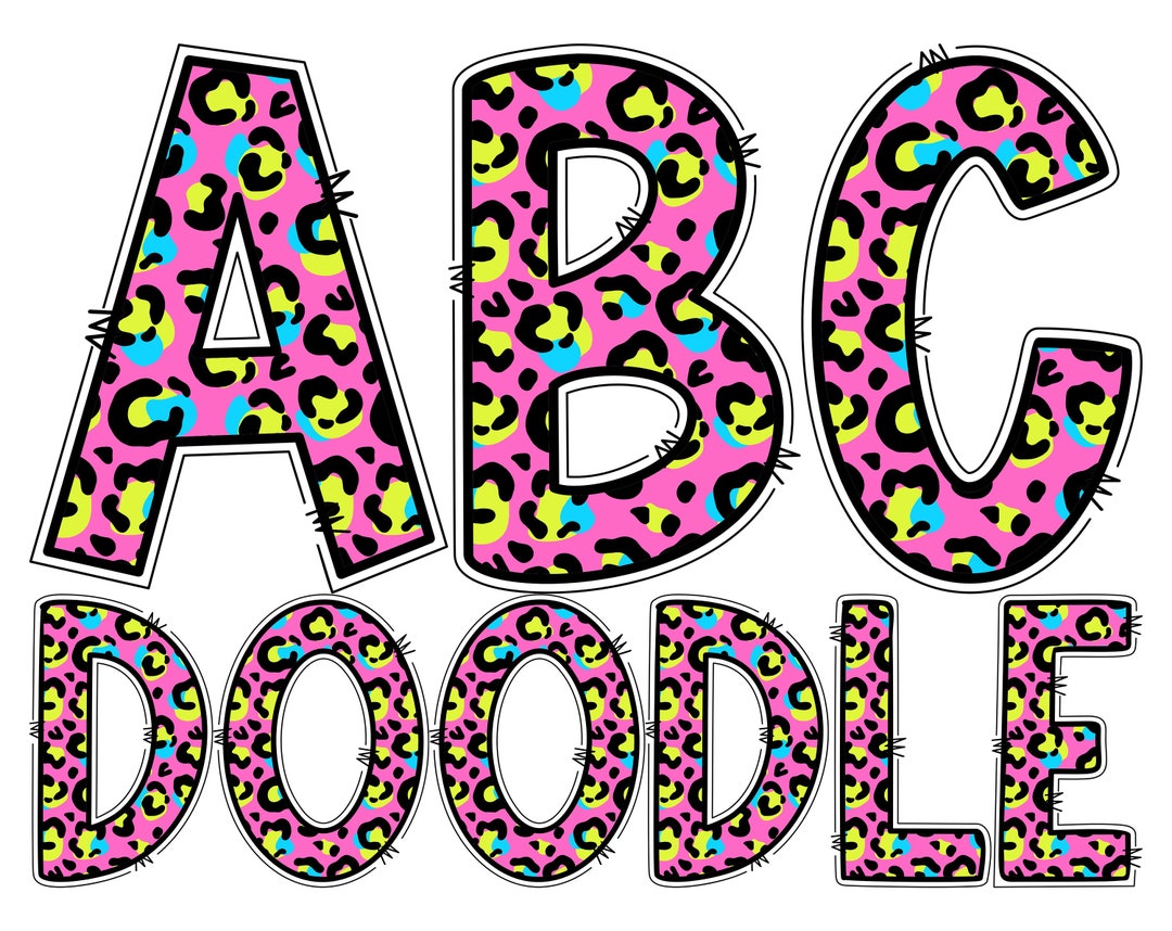 Bright Leopard Animal Print Alphabet Digital Letters PNG, Hand Drawn ...