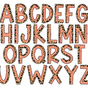 Half Leopard Boho Doodle Alphabet Letters PNG Bundle, Boho Sublimation ...