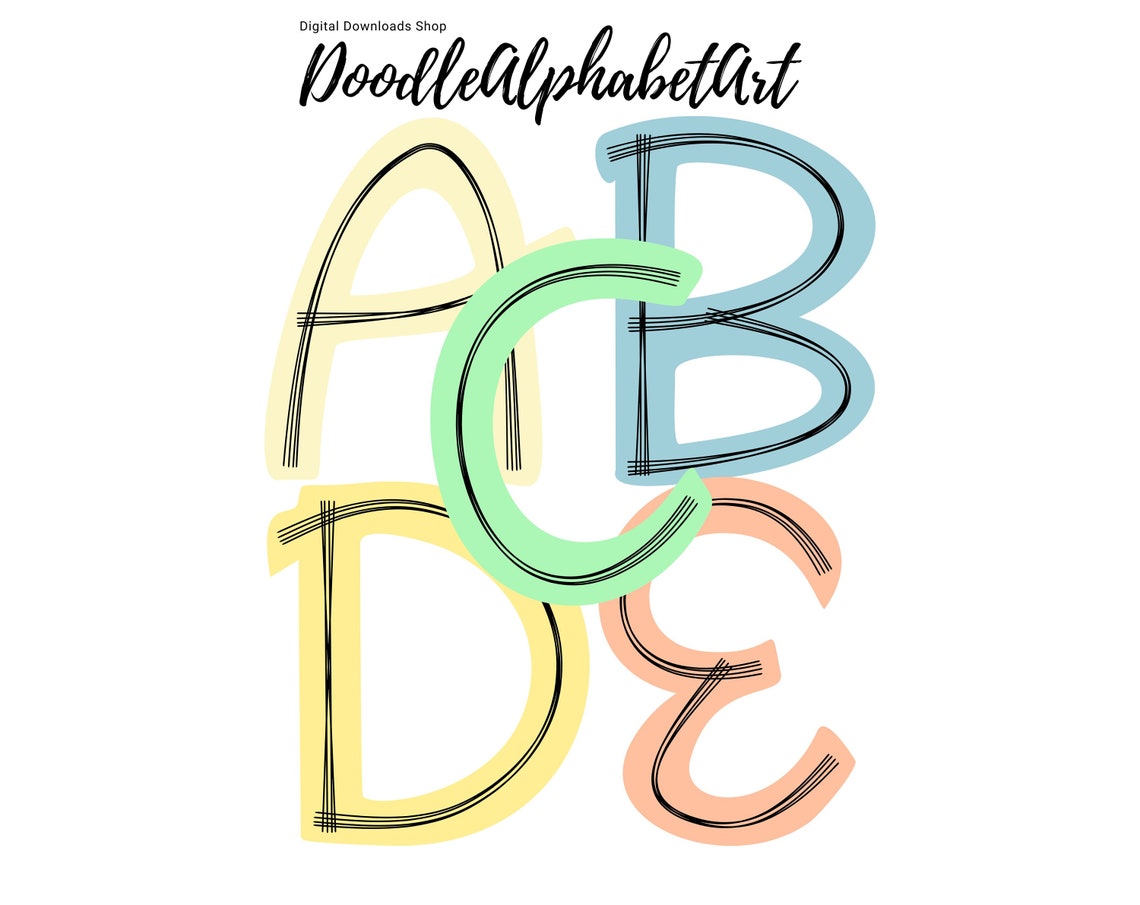 Scribble Letters PNG in 5 Pastel Color Palette Digital Doodle - Etsy