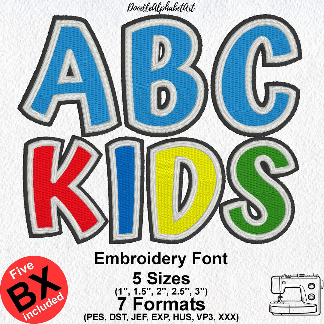 Kids Embroidery Font, ATMA Satin Borders & Fill Stitches Embroidery ...