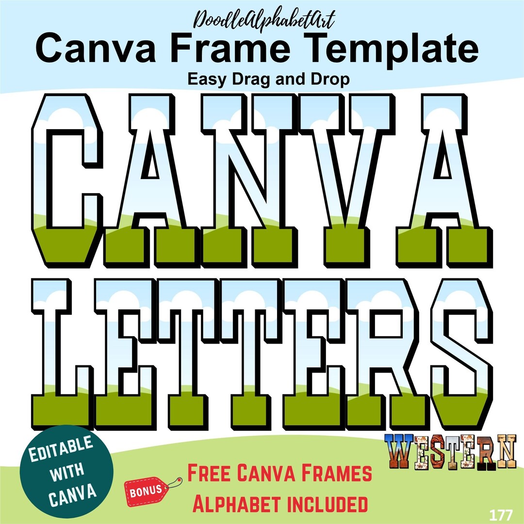 Canva Frames Font, Western Letters Doodle Alphabets, Editable Canva ...
