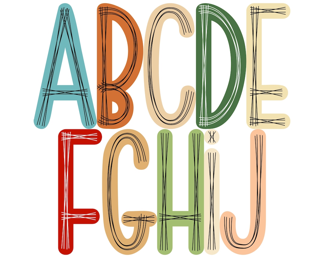 Boho Doodle Alphabet PNG Bundle: Hand-drawn Scribble Letters (digital ...