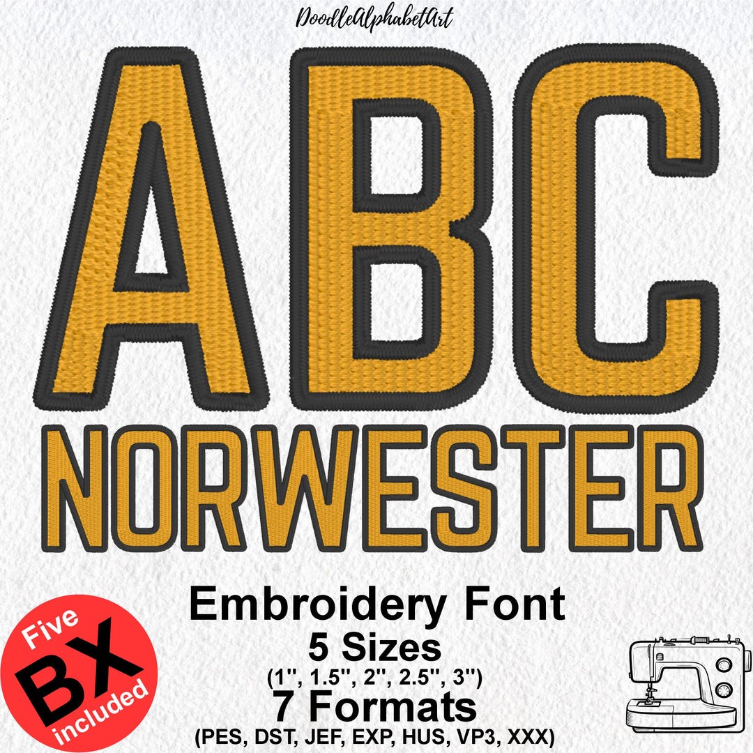 Norwester Satin Border & Fill Stitch Embroidery Font, 5 Sizes 7 Formats ...