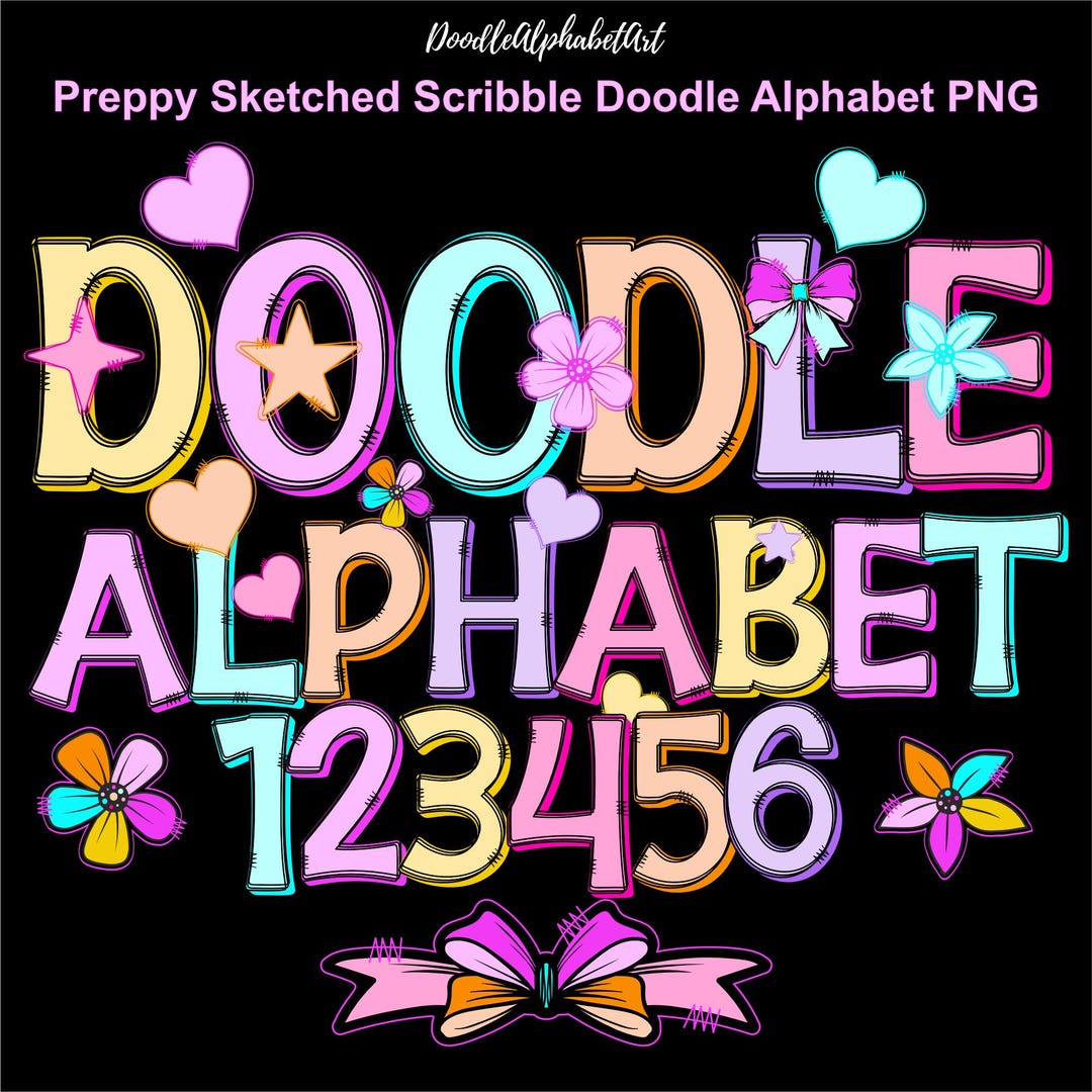 Preppy Doodle Alphabet PNG Set: Alumni DIY Clipart (digital Download ...