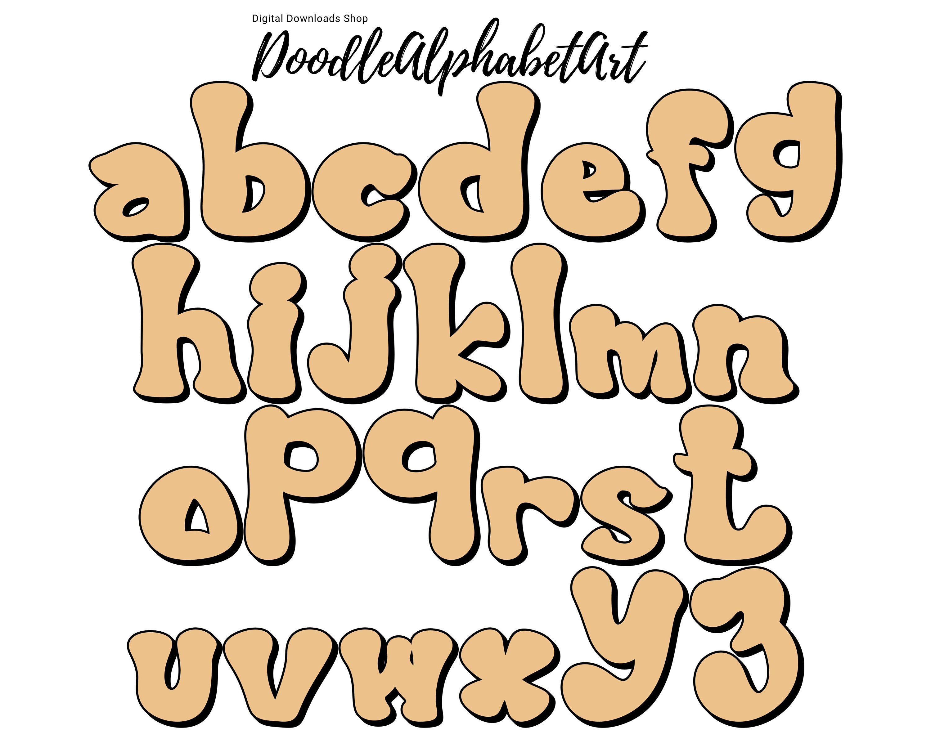 Boho Groovy Letters PNG in 5 Alpha Set Doodle Boho Retro - Etsy