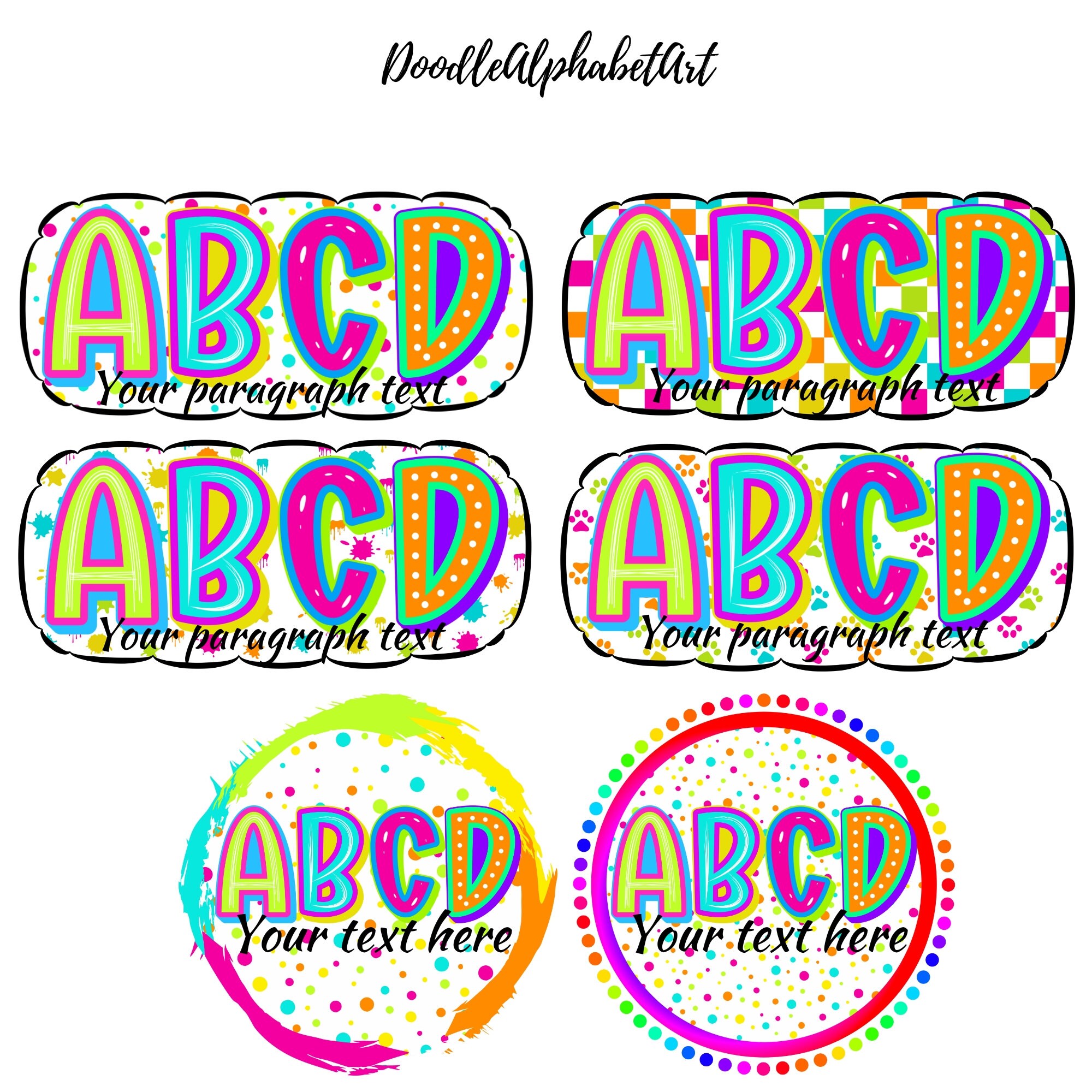 Colorful Backgrounds & Bright Funky Alphabet PNG, 5 Alpha Sets, 76 ...