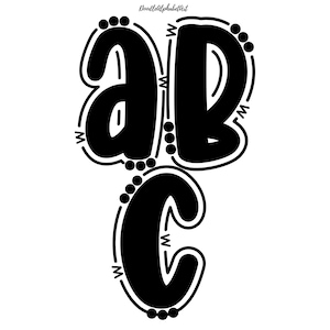Doodle Alphabet PNG: Black and White Outlined Letters (digital Download ...