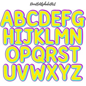 Retro Funky Colorful Alphabet PNG Bundle, Neon Color Palette, 5 Alpha ...