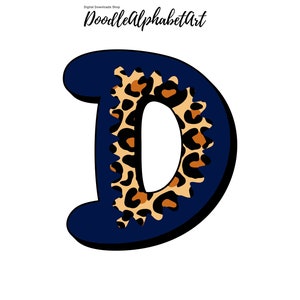 Half Glitter Leopard Print Doodle Alphabet Letters PNG Bundle in 5 ...