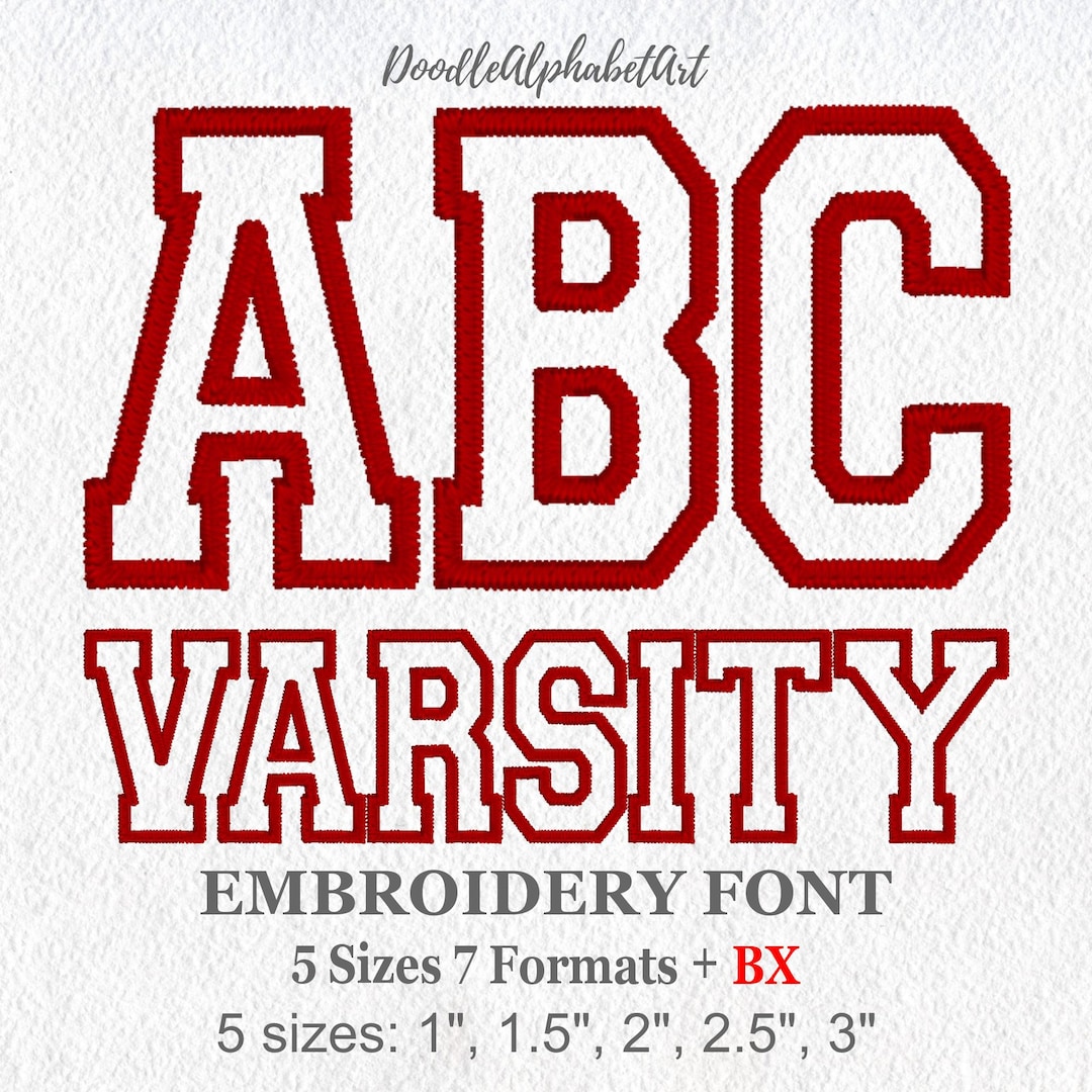 Outline Varsity Sport Satin Stitch Applique Machine Embroidery Font ...