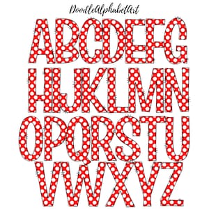 Red Polka Dot Doodle Alphabet PNG Bundle, Uppercase & Lowercase Letters ...