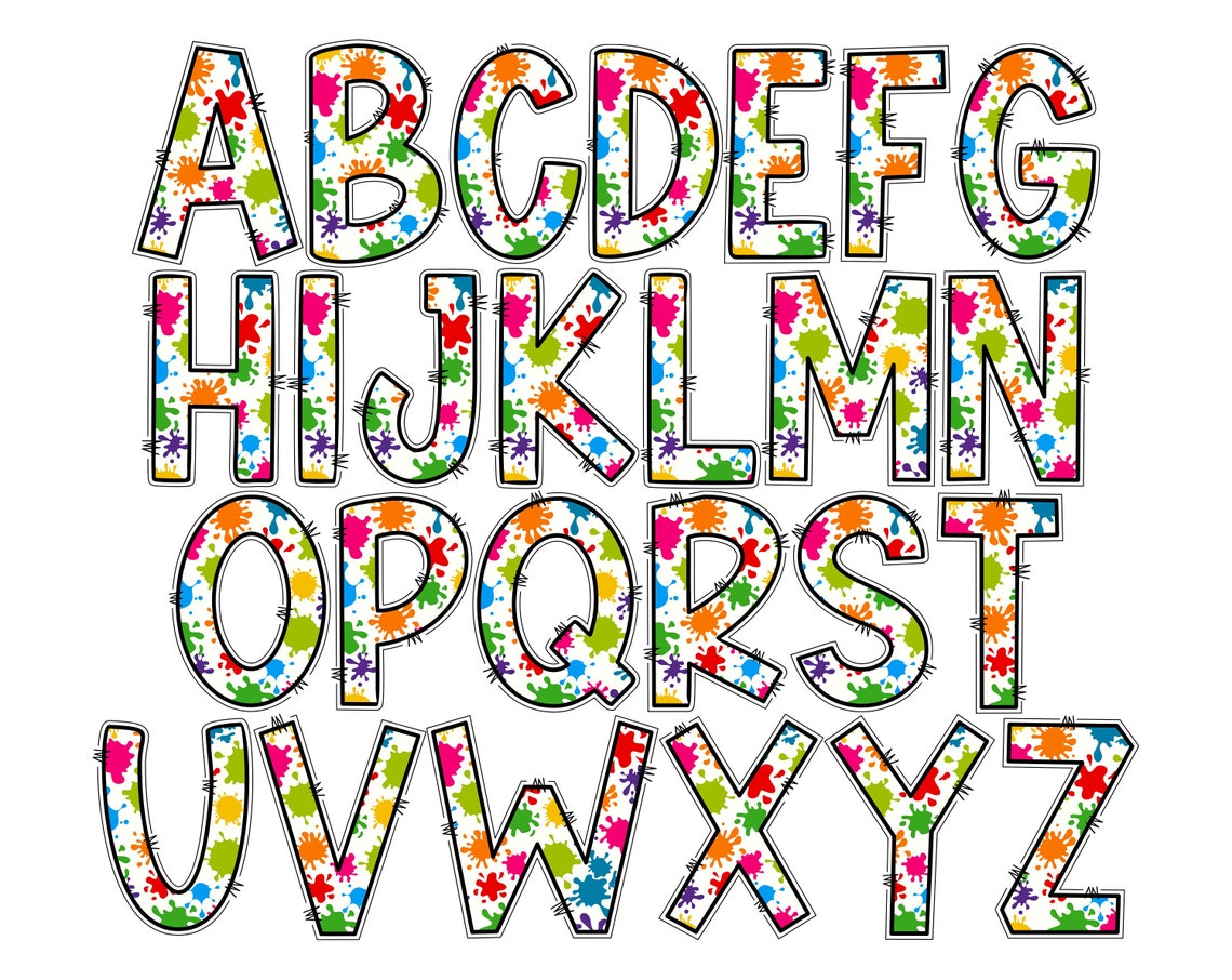 Paint Splats Doodle Alphabet: Digital Letters Clipart (PNG) - Etsy