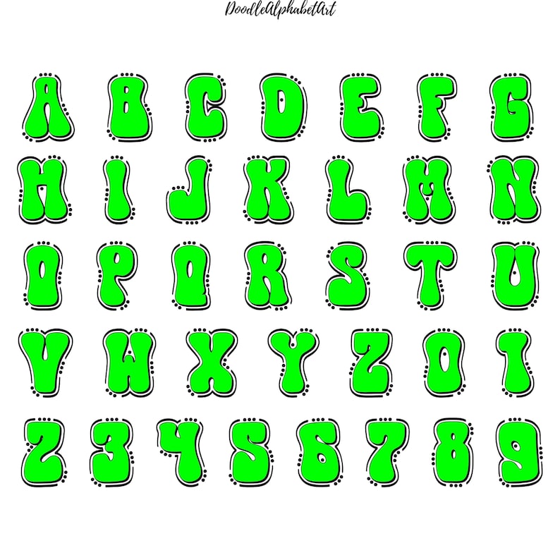 Groovy Doodle Alphabet SVG PNG: Retro Lines and Dots Letters (digital ...