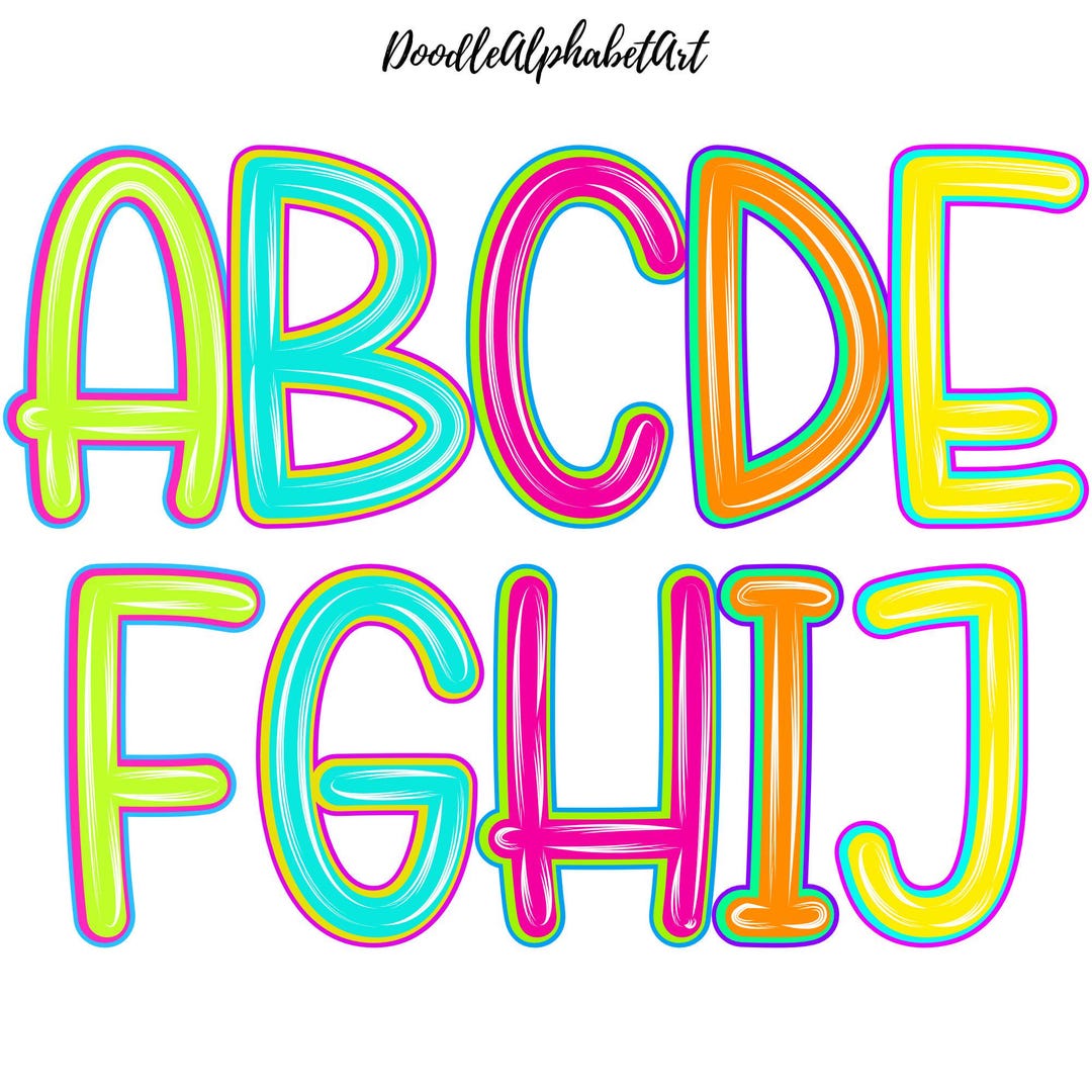 Funky Lettering Doodles PNG Bundle: Bright Color Alpha Pack (digital ...