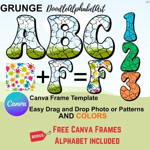 Grunge Alphabet Canva Template Distressed Font Frame Retro Groovy ...