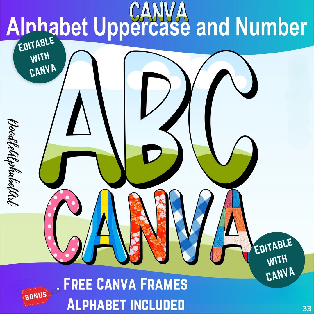 Retro Doodle Letters: Handwritten Uppercase Font, Canva Alphabet Frames ...