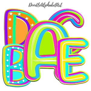 Funky Doodle Alphabet PNG Bundle: Colorful Inflated Letters (digital ...