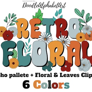 Retro Boho Alphabet Floral & Leaves Set PNG With Clipart, Bohemian Hand ...