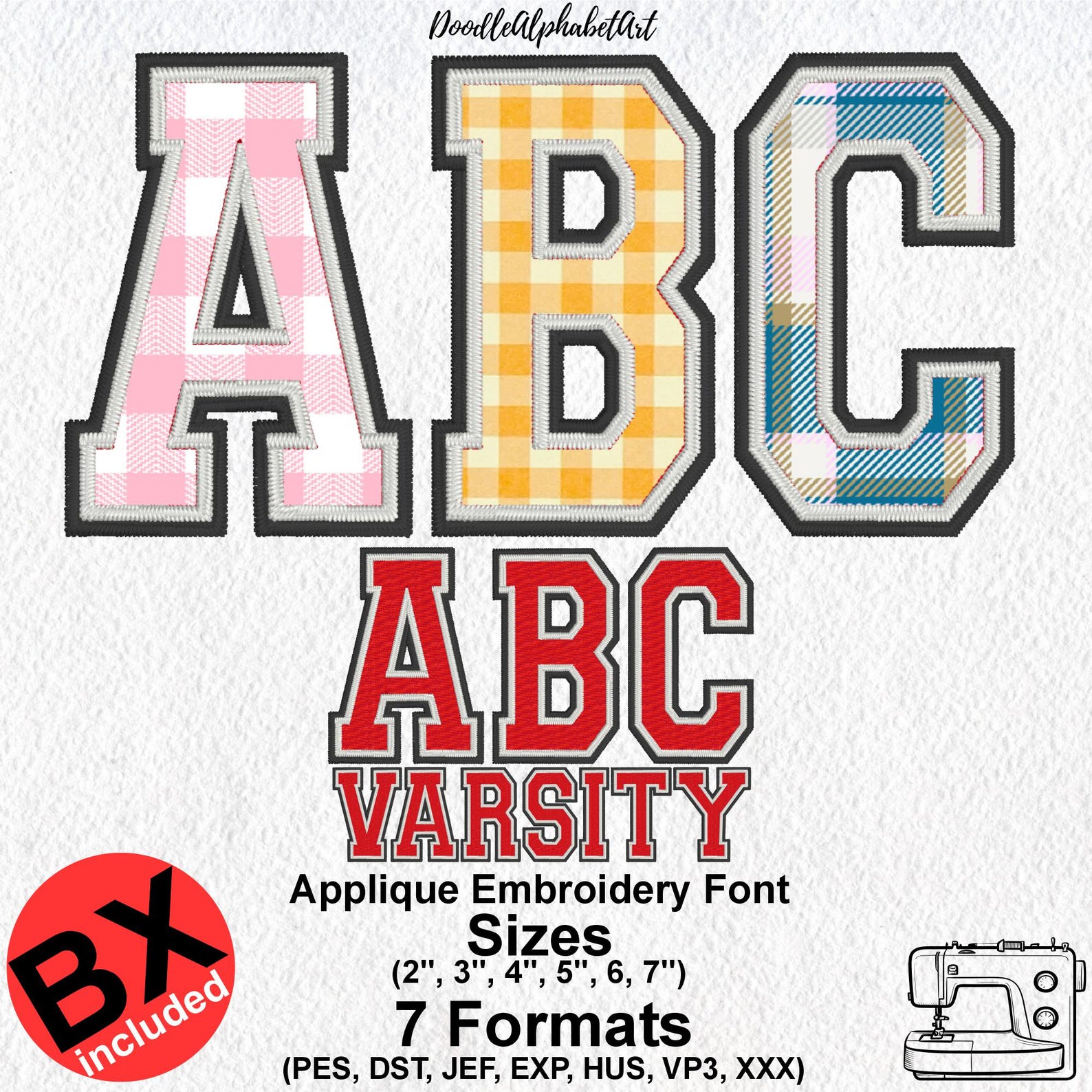 Sport Varsity Applique 2-color Outline Satin Stitch Embroidery Font, 7 ...
