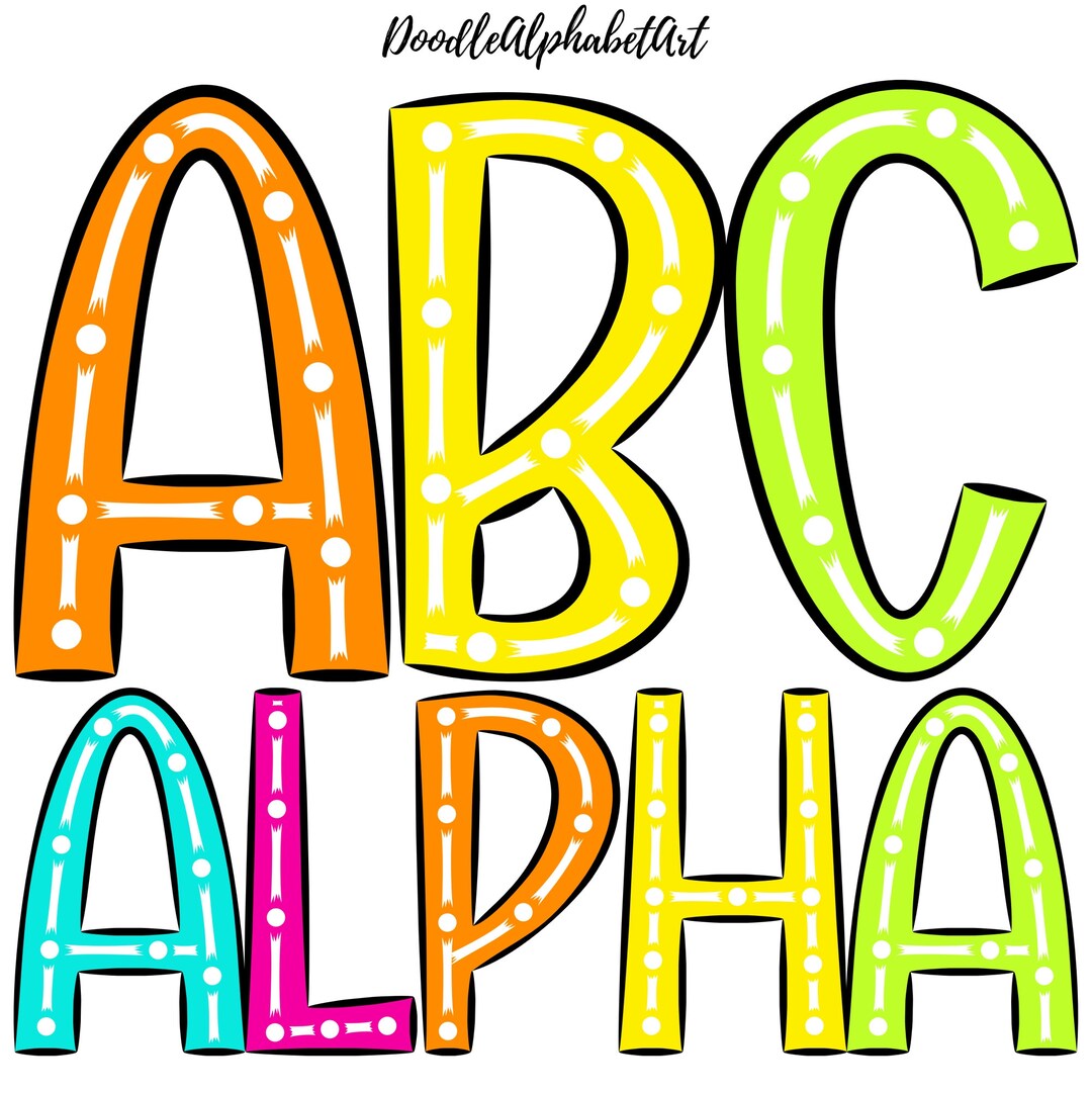 Brush Strokes & Dots Alphabet PNG Bundle: Bright Color Alpha Sets ...