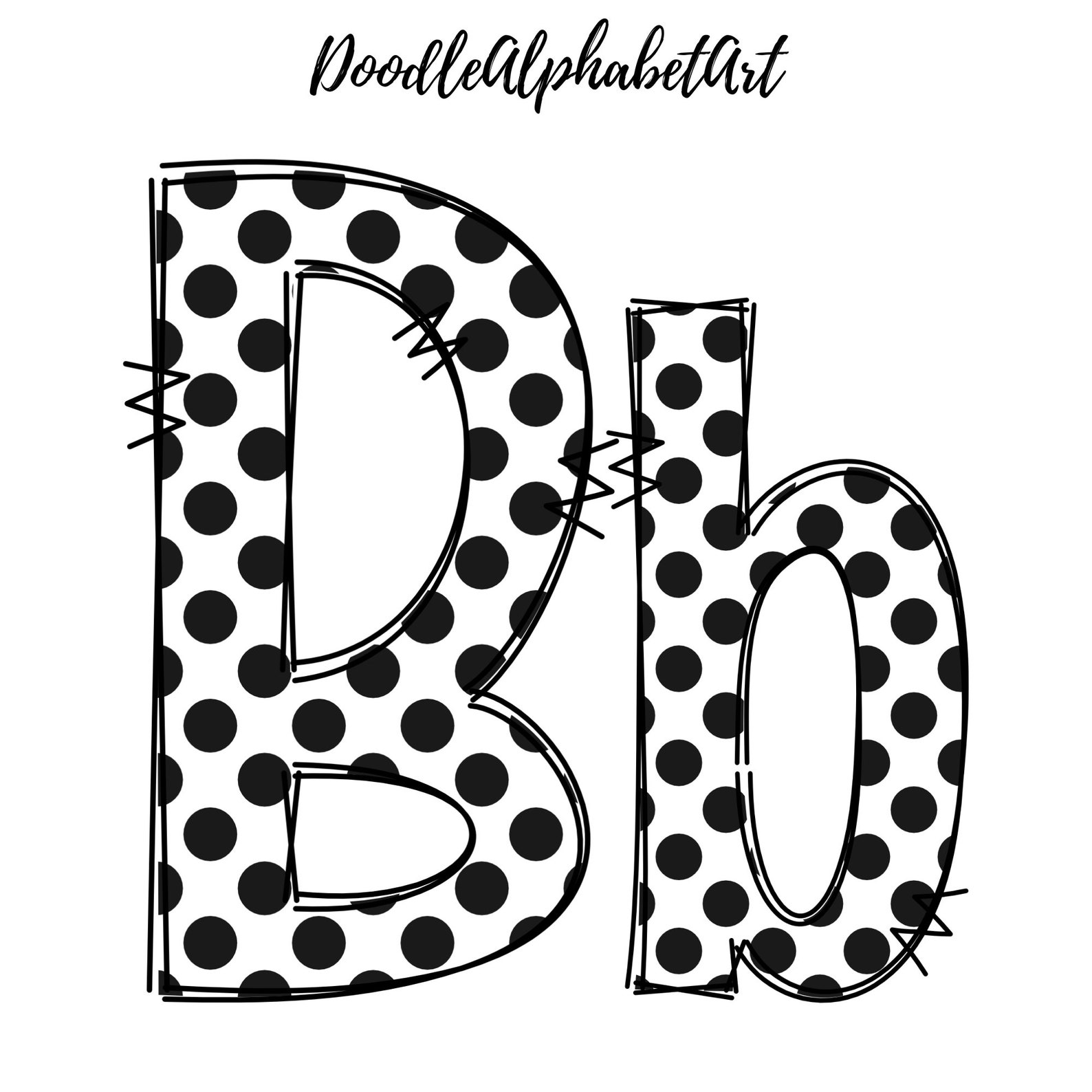 Black and White Polka Dot Doodle Alphabet PNG Bundle, Uppercase ...