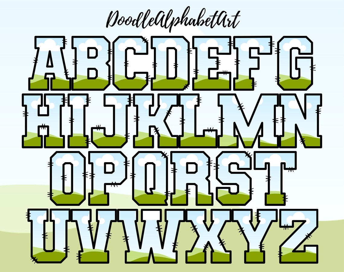 Doodle Varsity Letters Canva Frame Template: Editable Photo Fill ...