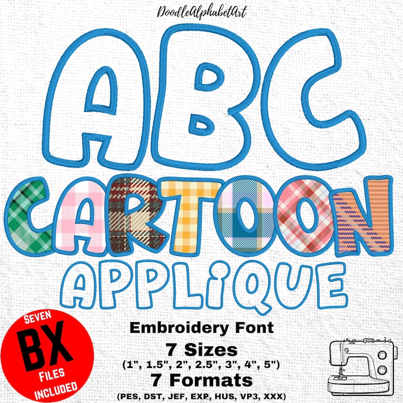 Cartoon Applique Embroidery Font: Satin Stitch, 7 Sizes Native BX Files ...