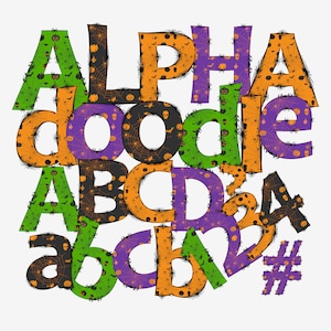 Halloween Multicolored Pack of Digital Alphabet Doodle PNG Letters ...