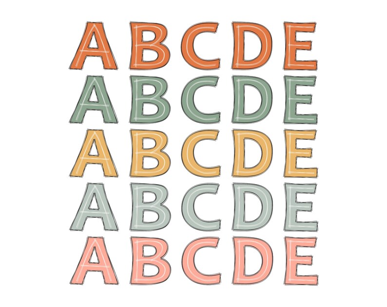 Scribble Letters Digital PNG in 5 COLORS Boho Doodle Digital - Etsy