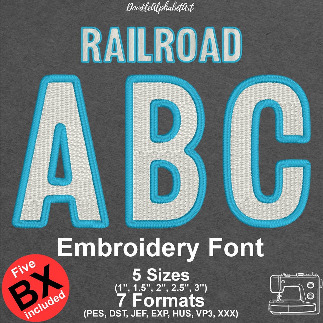 Railroad Satin Stitch Border Embroidery Font, 5 Sizes 7 Formats, 5 BX ...