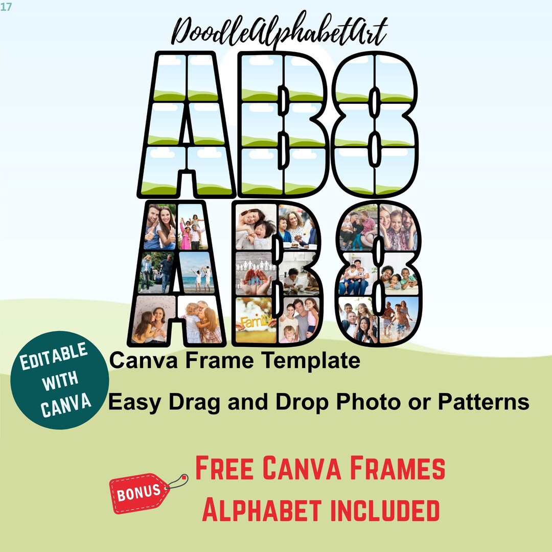 Photo Collage Canva Frame Template, Drag and Drop Letters and Numbers ...