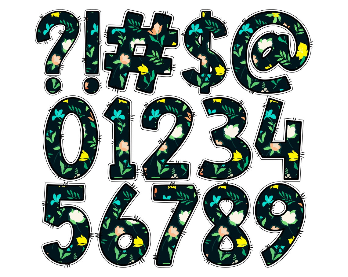 Floral Doodle Alphabet PNG: Scandinavian Letters, Numbers, Symbols ...