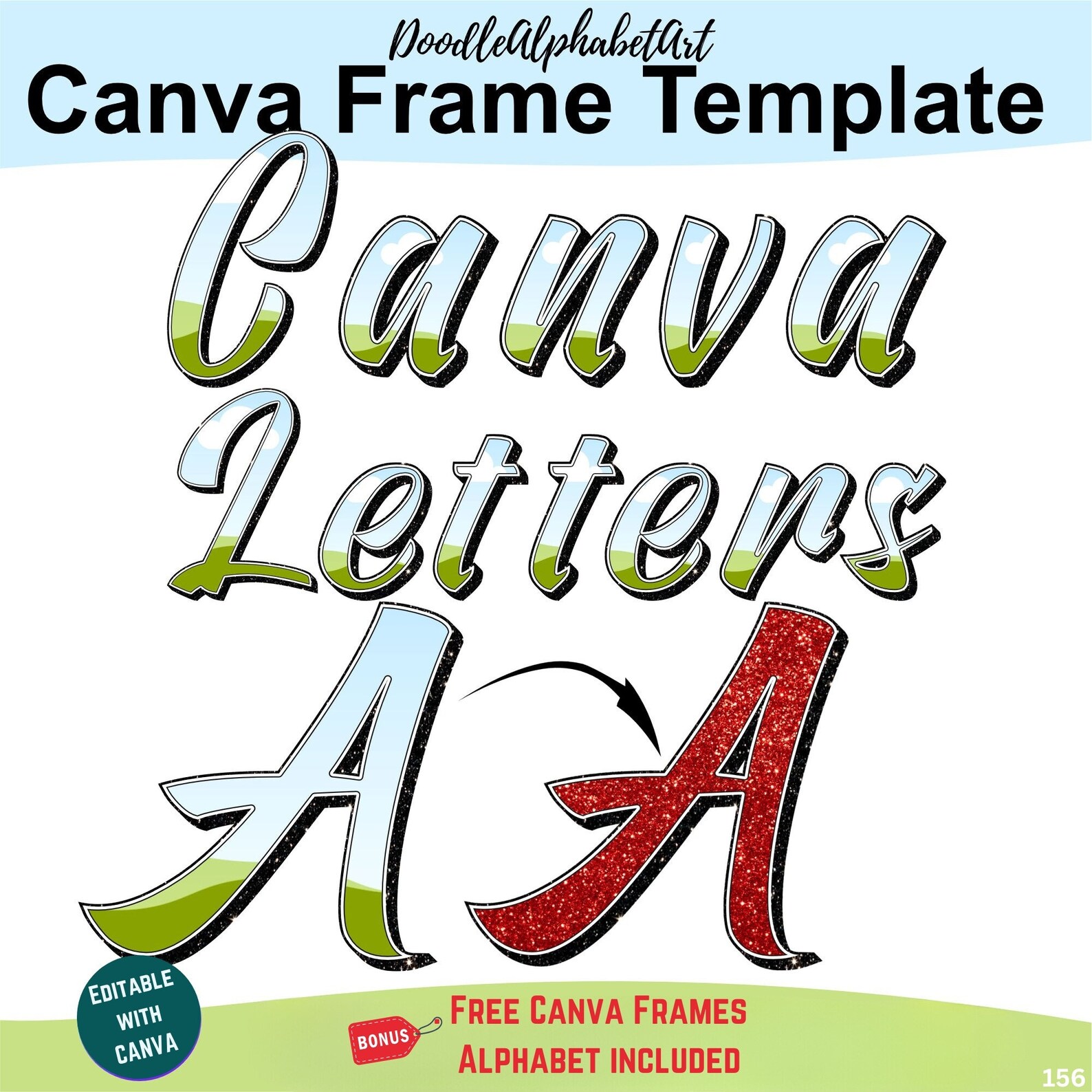 Retro Glitter Canva Frames Alphabet: Bold Script Letters (digital ...