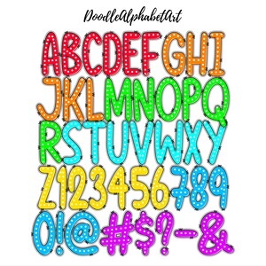 Summer Kids Doodle Alphabet PNG Bundle, Bright Color Palette, 7 Polka ...
