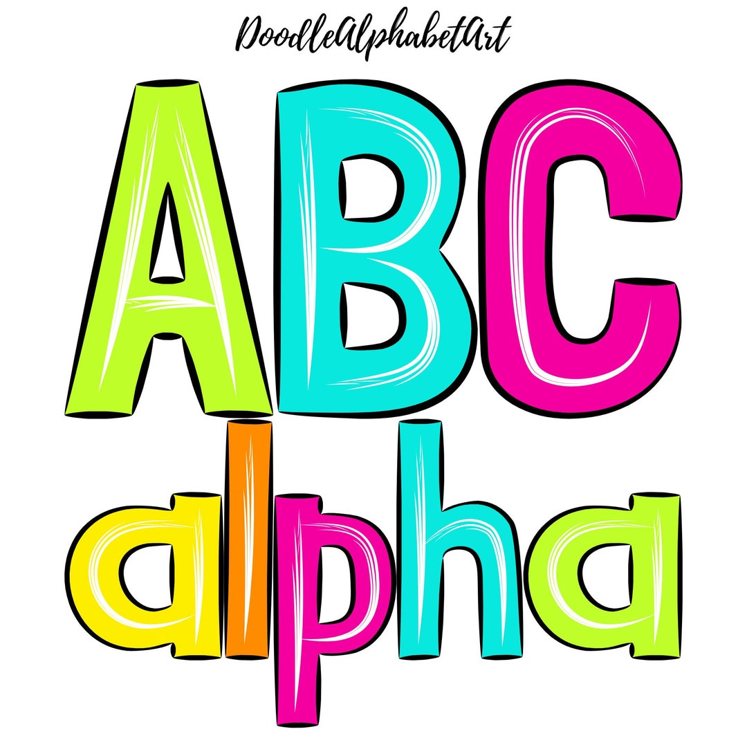 Bright Color Alphabet Set With White Ink Brush Stroke Line, Alpha PNG ...