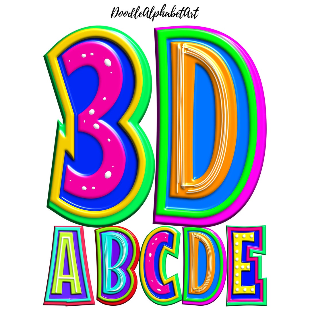 Funky 3D Inflated Letters PNG: Bright Color Alpha Sets (digital ...