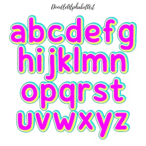 Retro Funky Colorful Alphabet PNG Bundle, Neon Color Palette, 5 Alpha ...